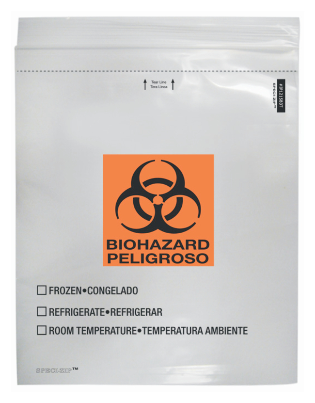 SPECI-ZIP™ Reclosable Clear Biohazard Bags with Black and Orange ...